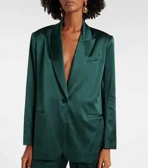 THE SEI Silk Satin Blazer - Green