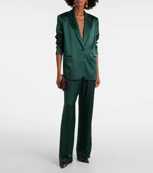 THE SEI Silk Satin Blazer - Green