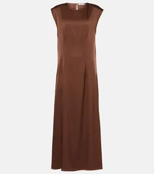 Asceno Rose Silk Satin Maxi Dress - Brown