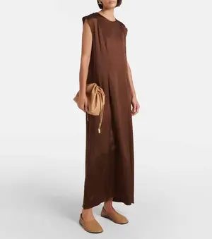 Asceno Rose Silk Satin Maxi Dress
