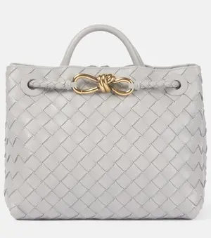 Bottega Veneta Andiamo Intrecciato Small Leather Tote Bag White