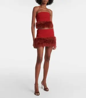 Blumarine Feather-trimmed Crêpe Crop Top
