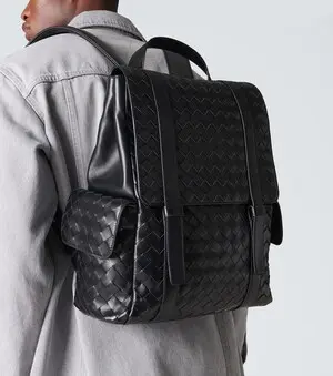 Bottega Veneta Intrecciato Leather Backpack - Black