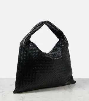 Bottega Veneta Hop Intrecciato Large Leather Tote Bag - Black