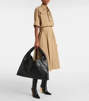 Bottega Veneta Hop Intrecciato Large Leather Tote Bag - Black