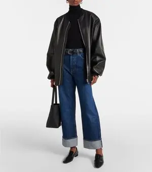 AGOLDE Pascale Jersey Turtleneck Top In Ivory Glow - Black