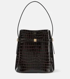 TOTEME Croc-effect Leather Bucket Bag - Brown