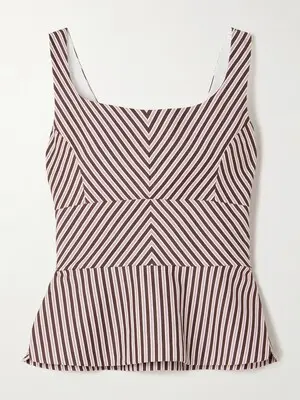 LIBEROWE Striped Cotton-poplin Peplum Top
