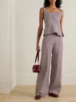 LIBEROWE Striped Cotton-poplin Peplum Top
