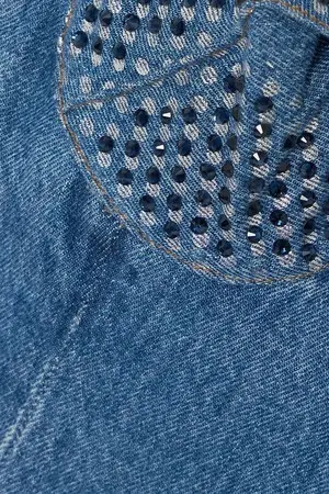 AREA Crystal-embellished Polka Dot Denim Mini Dress - Mid Denim