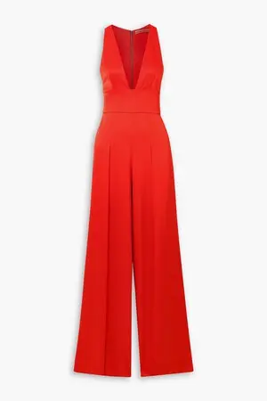 Alice + Olivia Myrtle Pleated Wide-leg Jumpsuit - Tomato Red