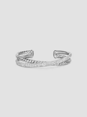 David Yurman Pavé Crossover Two Row Cuff Bracelet In Sterling