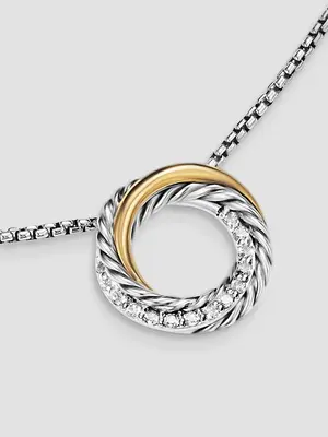 David Yurman Crossover Pendant Necklace In Sterling Silver With 18k Yellow Gold And Diamonds, 14.5mm - Diamond