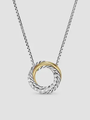 David Yurman Crossover Pendant Necklace In Sterling Silver With 18k Yellow Gold And Diamonds, 14.5mm Diamond