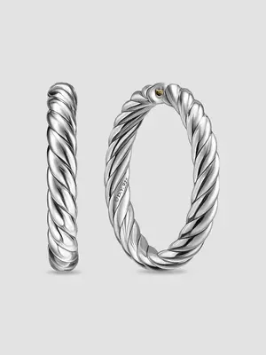 David Yurman Sculpted Cable Hoop Earrings In Sterling 38mm - Silver