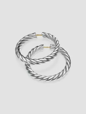 David Yurman Sculpted Cable Hoop Earrings In Sterling 38mm