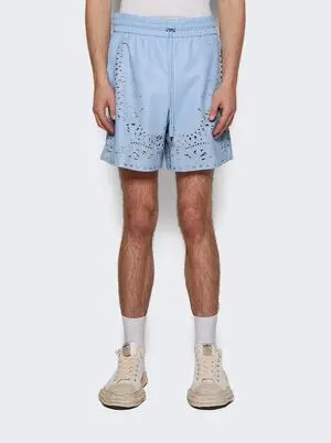 Amiri Bandana Laser Leather Shorts - Cerulean