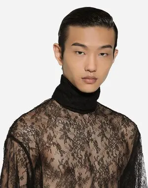 Dolce & Gabbana Lace Turtleneck Top With Shirt Cuffs