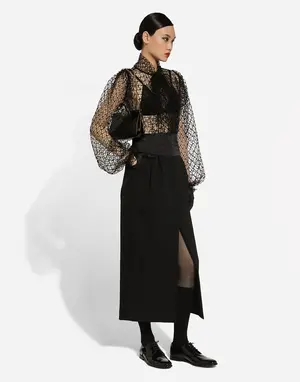 Dolce & Gabbana Wool Gabardine Calf-length Tuxedo Pencil Skirt