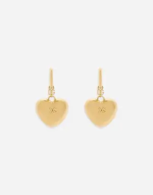 Dolce & Gabbana Heart Drop Earrings With Dg Logo - Gold