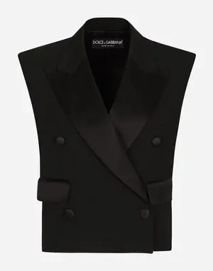 Dolce & Gabbana Sleeveless Double-breasted Wool Gabardine Tuxedo Jacket - Black