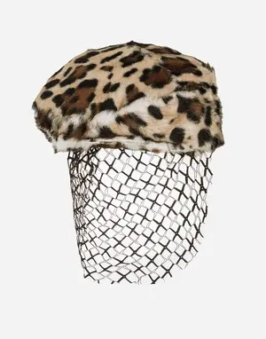 Dolce & Gabbana Leopard-print Goatskin Flat Cap With Veil - Multicolor