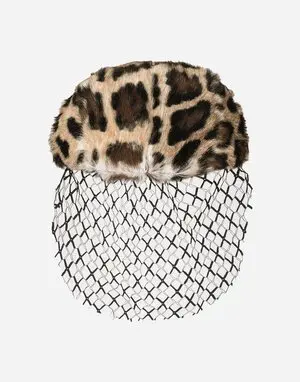 Dolce & Gabbana Leopard-print Goatskin Flat Cap With Veil - Multicolor
