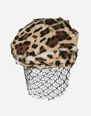 Dolce & Gabbana Leopard-print Goatskin Flat Cap With Veil - Multicolor