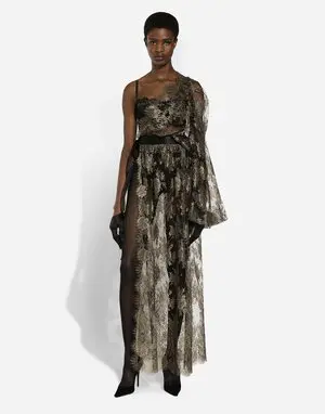Dolce & Gabbana One-shoulder Lamé Chantilly Lace Dress
