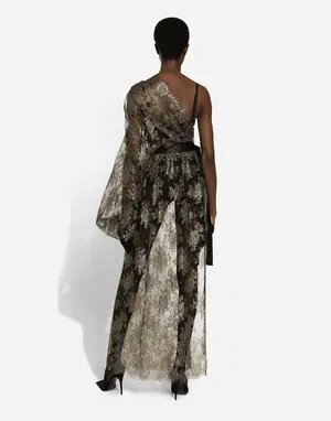 Dolce & Gabbana One-shoulder Lamé Chantilly Lace Dress