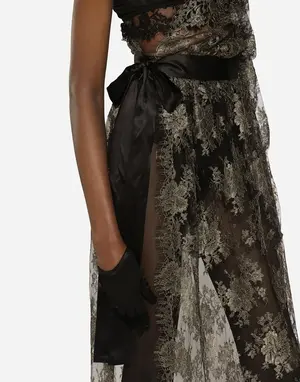 Dolce & Gabbana One-shoulder Lamé Chantilly Lace Dress