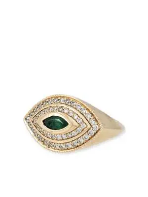 Jacquie Aiche 14kt Yellow Halo Eye Diamond And Emerald Ring - Gold