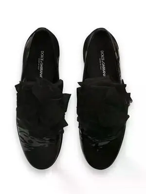 Dolce & Gabbana Patent Leather Slippers With Organza Flower Embellishment