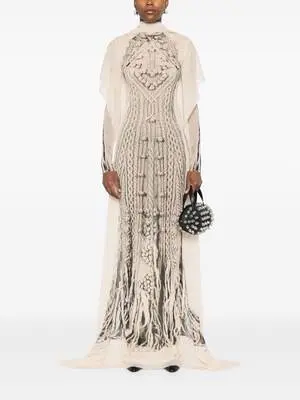 jean paul gaultier asymmetric printed metallic knitted maxi dress Jean Paul Gaultier Asymmetric Printed Metallic Knitted Maxi Dress In Silver  - 30% Off