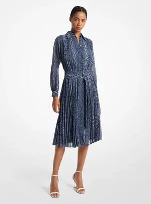 Michael Kors Snake Print Georgette Pleated Shirtdress