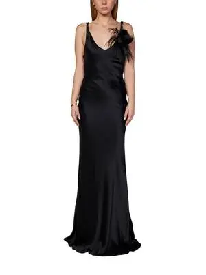 ROOM76 Rose-appliqué Satin Maxi Dress