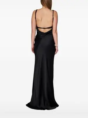 ROOM76 Rose-appliqué Satin Maxi Dress
