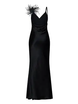 ROOM76 Rose-appliqué Satin Maxi Dress