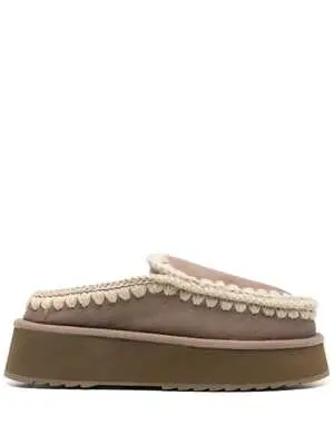Mou Sheepskin Suede Slippers - Grey