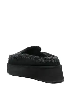 Mou Sheepskin Suede Slip-on Slipper With Crochet Trim