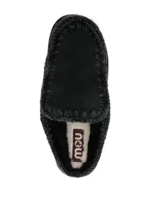 Mou Sheepskin Suede Slip-on Slipper With Crochet Trim