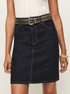 REFORMATION Mona Mid Rise Denim Mini Skirt