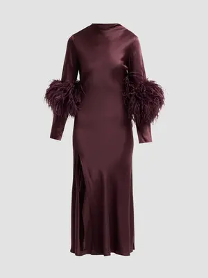 Lapointe Feather-cuff Satin Midi-dress - Mulberry