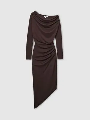REISS Fleur Off-the-shoulder Ruched Jersey Midi Dress