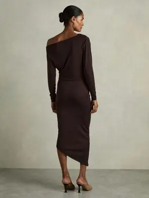 REISS Fleur Off-the-shoulder Ruched Jersey Midi Dress