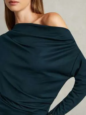 REISS Fleur Off-the-shoulder Ruched Jersey Midi Dress