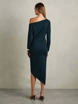 REISS Fleur Off-the-shoulder Ruched Jersey Midi Dress