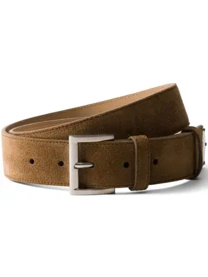 Prada Enamel-logo Suede Belt - Brown