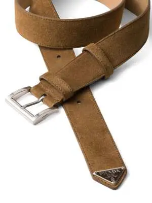 Prada Enamel-logo Suede Belt - Brown
