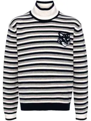 Maison Kitsuné Fox Head Striped Jumper - Blue